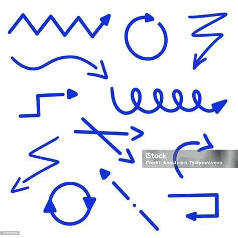 추상 파란색 화살표 설정입니다 수제 마커 스타일 낙서 메모 사업 계획 그래픽 프리젠 테이션 인쇄 직물 포장 벽지 웹 사이트에