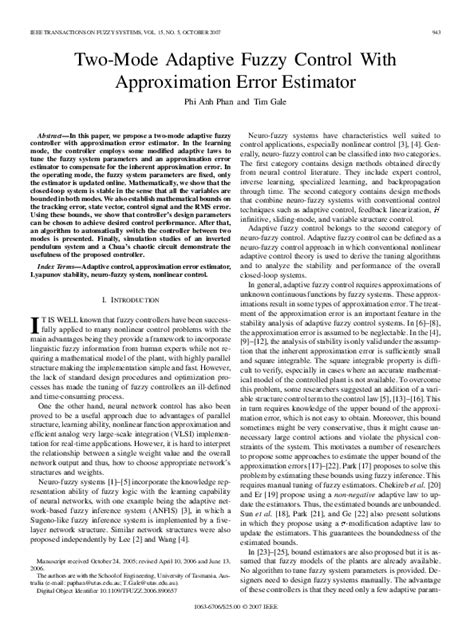 Pdf Two Mode Adaptive Fuzzy Control With Approximation Error Estimator