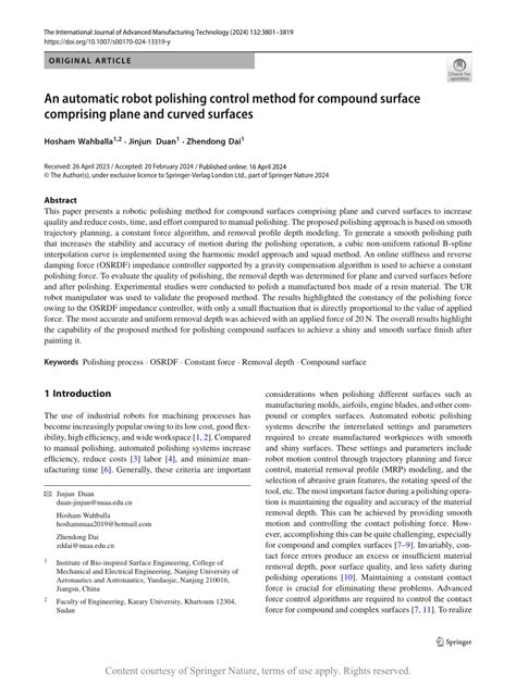 An Automatic Robot Polishing Control Method For Compound Surface Comprising Plane And Curved