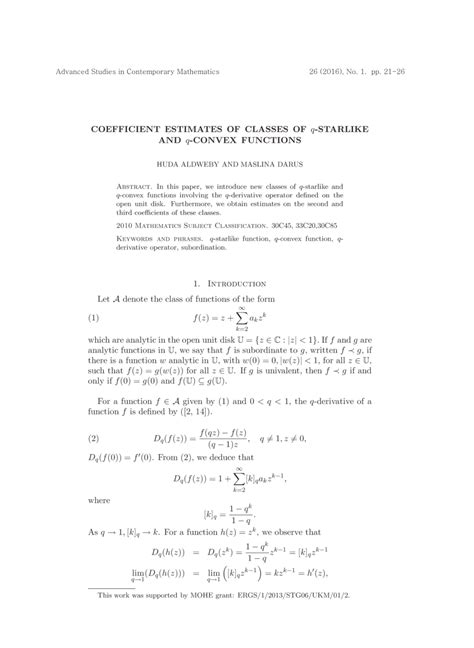 PDF Coefficient Estimates Of Classes Of Q Starlike And Q Convex Functions