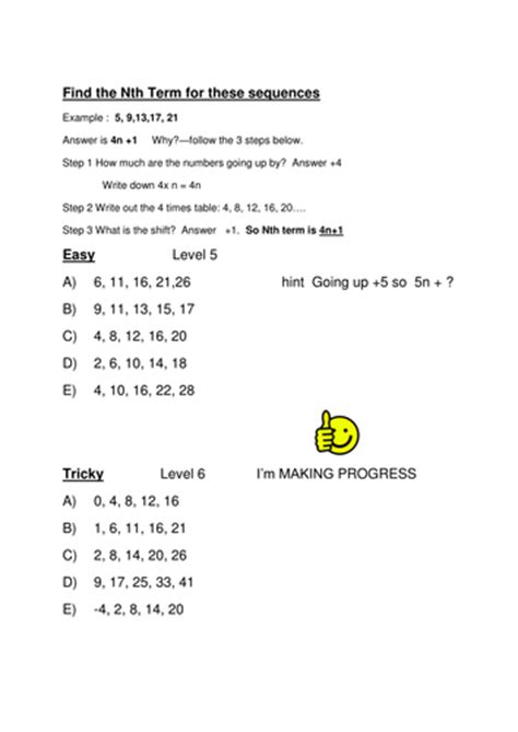 Differentiated Worksheet Nth Term Teaching Resources