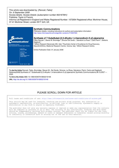 Pdf Cheminform Abstract Synthesis Of 7 Substituted 23 Dihydro 14