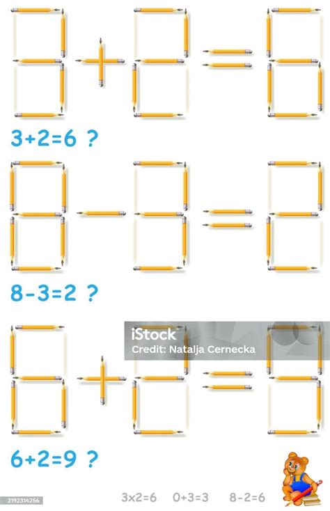 In Each Task Move 2 Pencils To Make The Equations Correct Logic Puzzle Game Vector Image Stock