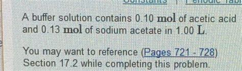 solved a buffer solution contains o 10 mol of acetic acid
