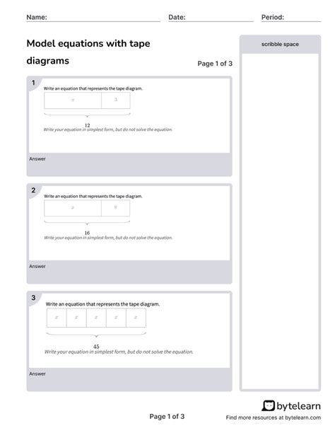 Model Equations With Tape Diagrams Worksheets PDF 6 EE B 6 6th