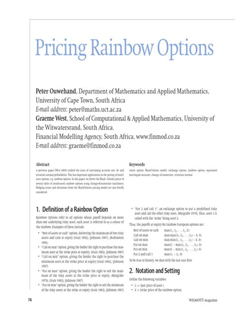 Pricing Rainbow Options Pdf Option Finance Black Scholes Model