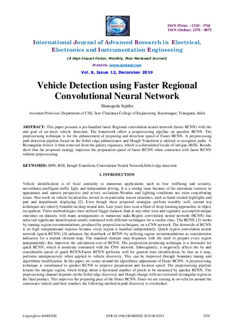 Pdf Vehicle Detection Using Faster Regional Convolutional Neural Network Shanagoda Sajitha