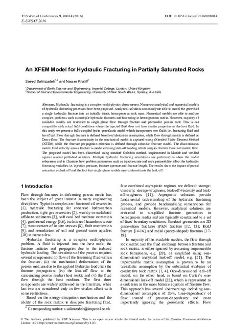 Pdf An Xfem Model For Hydraulic Fracturing In Partially Saturated Rocks