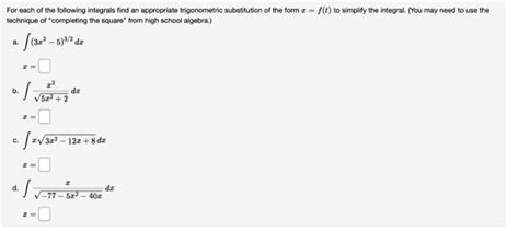solved for each of the following integrals find an