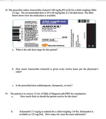 Answered 18 The Prescriber Orders Amoxicillin Amoxil 100 Mgkg Po