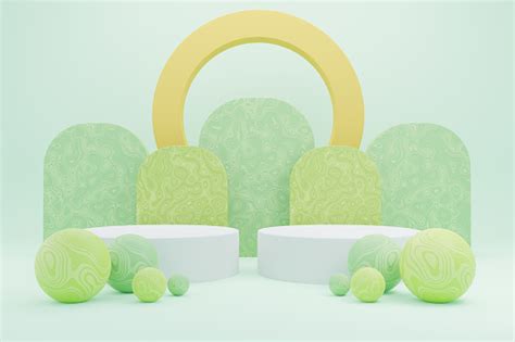 녹색 배경 및 제품 광고 또는 할인을 위해 제품을 배치하거나 제품을 홍보하기위한 무대 3d 렌더링 개념에 대한 스톡 사진 및 기타 이미지 Istock