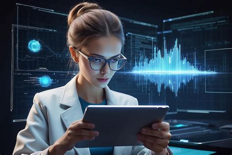 Premium Photo Software Coding Hologram And Woman On Tablet Thinking Of Data Analytics