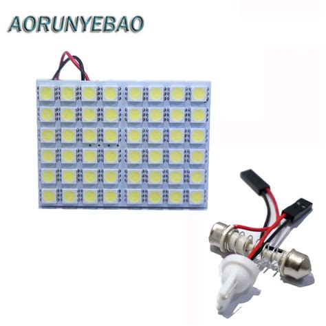 Aorunyebao 2 개 48 Led 패널 흰색 자동차 독서 맵 램프 5050 Smd 자동 돔 내부 전구 지붕 빛 T10 꽃줄 Ba9s Adpter