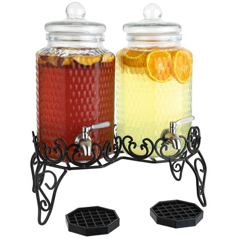 Premium Glass Beverage Dispenser Set 2 Gallon Dispensers