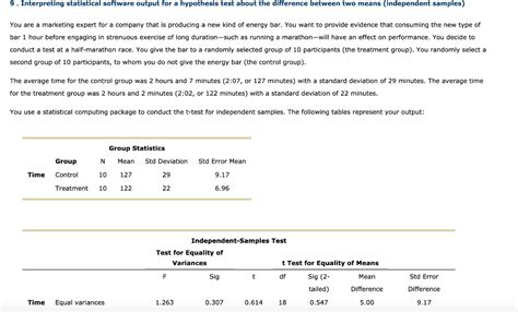 Solved 9 Interpreting Statistical Software Output For A