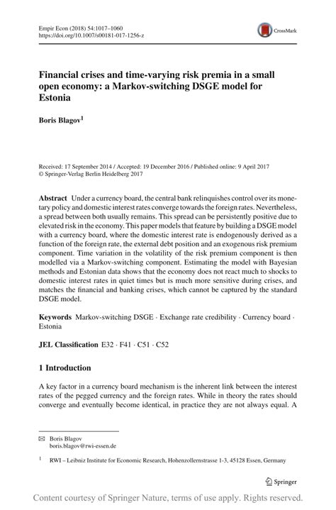 Financial Crises And Time Varying Risk Premia In A Small Open Economy A Markov Switching Dsge