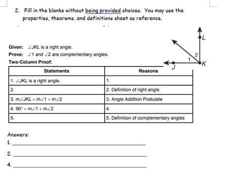 Two Column Proof Geometry Worksheet