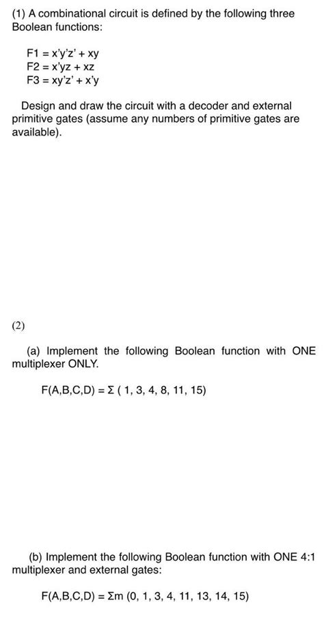 Solved 1 A Combinational Circuit Is Defined By The