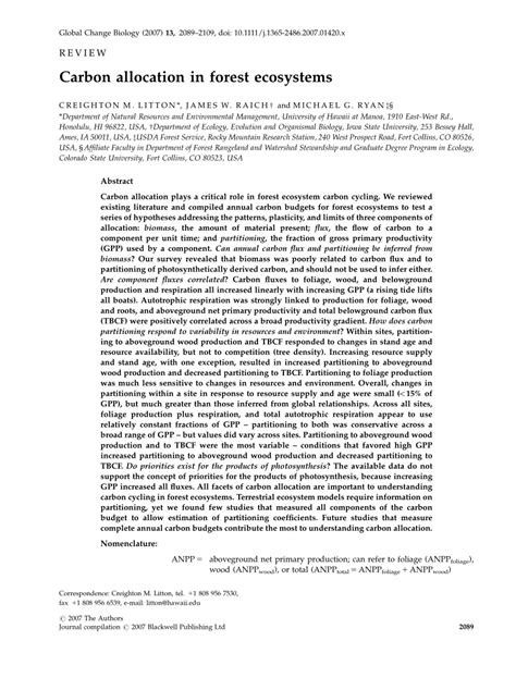 Pdf Review Carbon Allocation In Forest Ecosystems