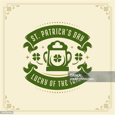 성 패트릭의 날 행운의 아일랜드 맥주 잔 빈티지 인사말 카드 타이포그래피 템플릿 벡터 플랫 선술집에 대한 스톡 벡터 아트 및 기타 이미지 선술집 아일랜드 문화