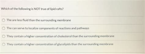 Solved Which Of The Following Is NOT True Of Lipid Rafts Chegg