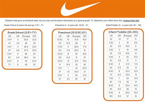 Nike Youth Size Chart Amulette