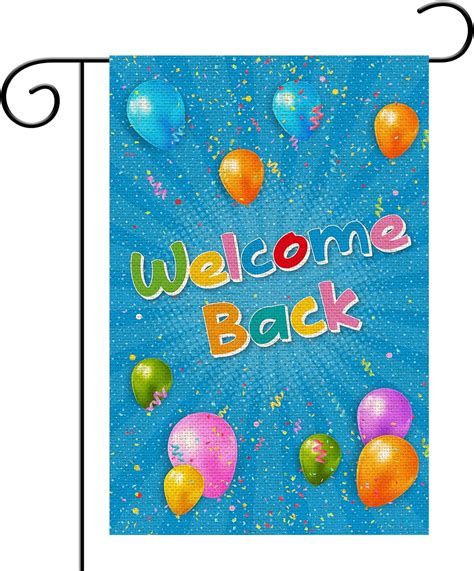 Colorful Welcome Back Garden Flag Burlap Vertical Double Sided