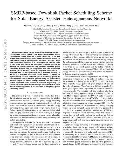 Pdf Smdp Based Downlink Packet Scheduling Scheme For Solar Energy Assisted Heterogeneous Networks