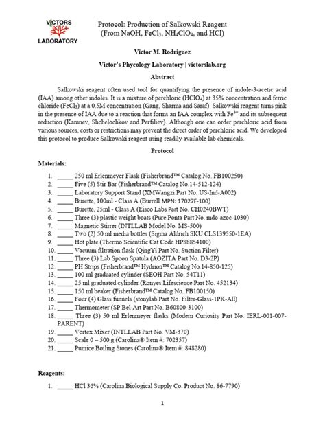 Production Of Salkowski Reagent Pdf Sodium Hydroxide Chemical Substances