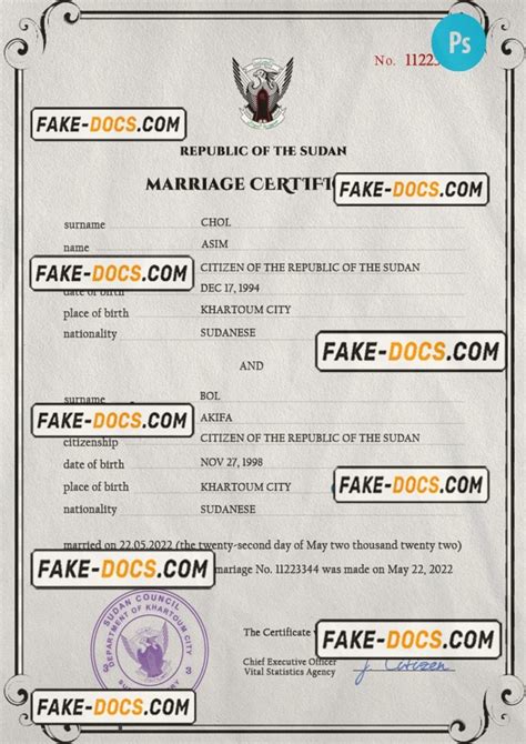 Sudan Marriage Certificate Psd Template Fully Editable Fake Docs Shop