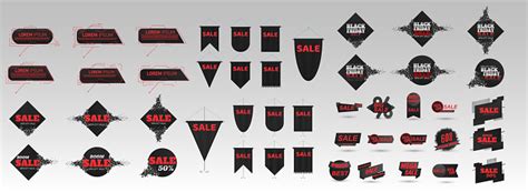 포스터 또는 전단지 디자인의 판매 세트 블랙 프라이데이 세일 블랙 스타일 프리미엄 품질의 라벨 세트입니다 쇼핑을위한 현대 벡터 일러스트 라벨 3차원 형태에 대한 스톡 벡터