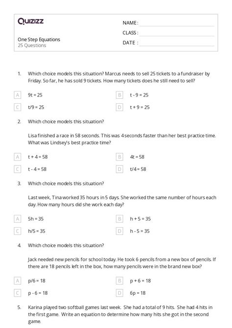 50 One Variable Equations Worksheets For 3rd Year On Quizizz Free
