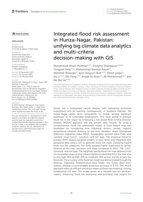 Pdf Integrated Flood Risk Assessment In Hunza Nagar Pakistan Unifying Big Climate Data
