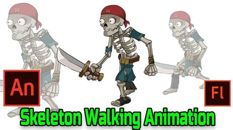 skeleton walking animation for adobe and photoshopped with text that