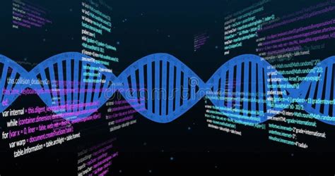 Blue Dna Helix Being Animated Across Scene Floating Code Panels