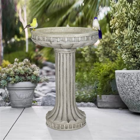 Sunjet 24in H X 16in Dia Outdoor Birdbath With Classical Pedestal Fibre