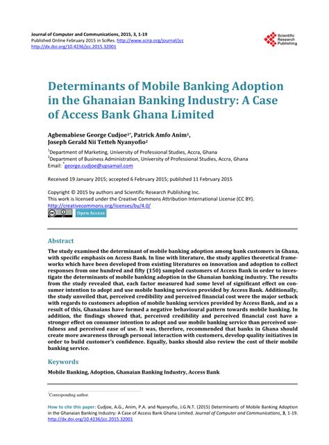 Pdf Determinants Of Mobile Banking Adoption In The Ghanaian Banking Industry A Case Of Access