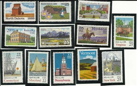 Set Of 12 Mint Uncirdulated US Statehood Postage Stamps For Sale