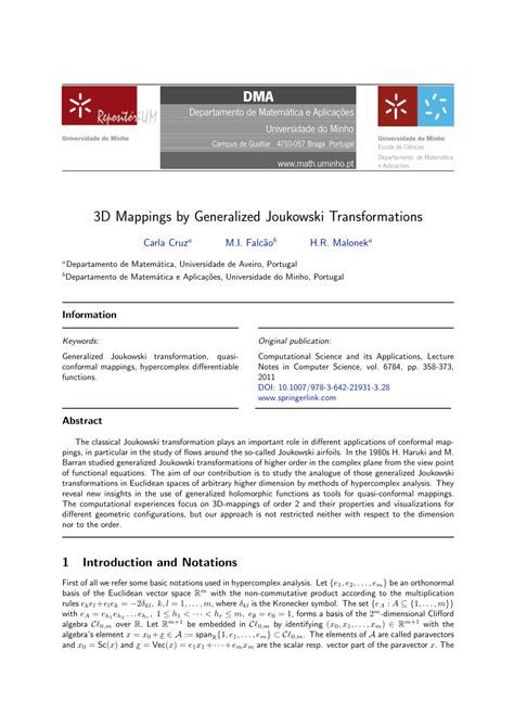 Pdf 3d Mappings By Generalized Joukowski Transformations