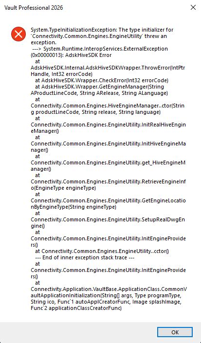 Error Systemtypeinitializationexceptionexternalexception