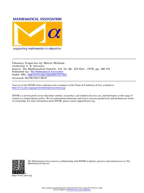Fibonacci Properties By Matrix Method Pdf Matrix Mathematics Determinant