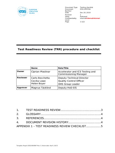 Test Readiness Review Trr Procedure And Checklist Doc Template Pdffiller