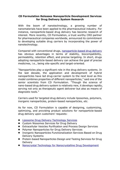 Ppt Cd Formulation Releases Nanoparticle Development Services For Drug Delivery System
