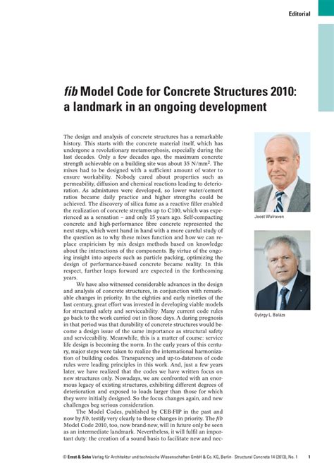 Pdf Fib Model Code For Concrete Structures 2010 A Landmark In An Ongoing Development
