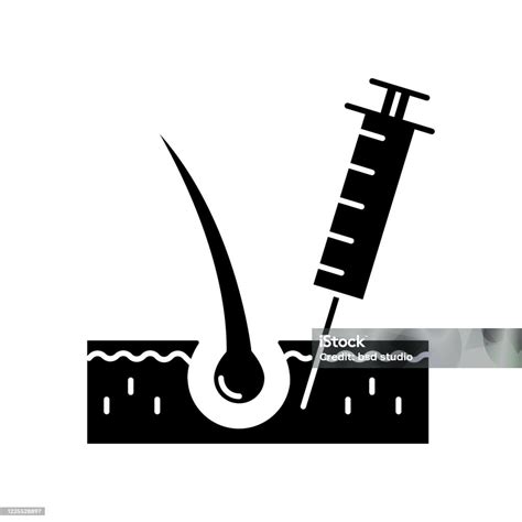 탈모 주입 검은 문양이 아이콘입니다 전문 탈모증 치료 대머리 문제에 대한 의료 치료 헤어 케어 및 피부과 흰색 공간에 실루엣 기호입니다 벡터 절연 그림 Platelet