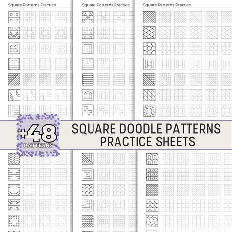 Square Doodle Pattern Practice Sheets Square Doodle Art Learn How To Draw Tracing Sheet