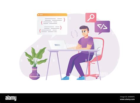 programmer working concept in flat style with people scene happy man