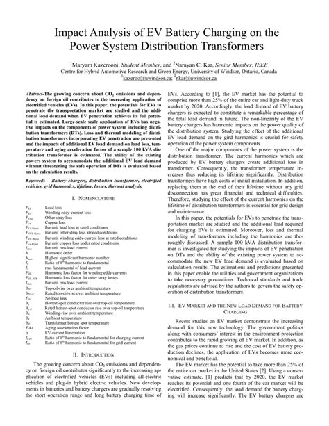 Pdf Impact Analysis Of Ev Battery Charging On The Power System Distribution Transformers