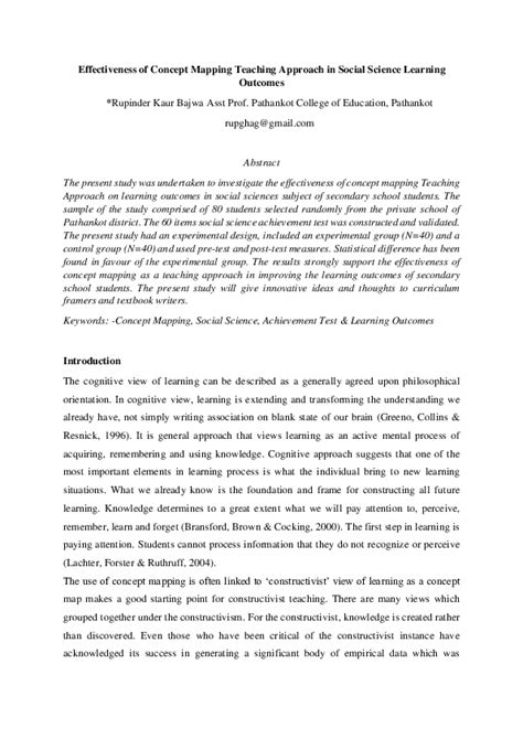 Pdf Effectiveness Of Concept Mapping Teaching Approach In Social Science Learning Outcomes
