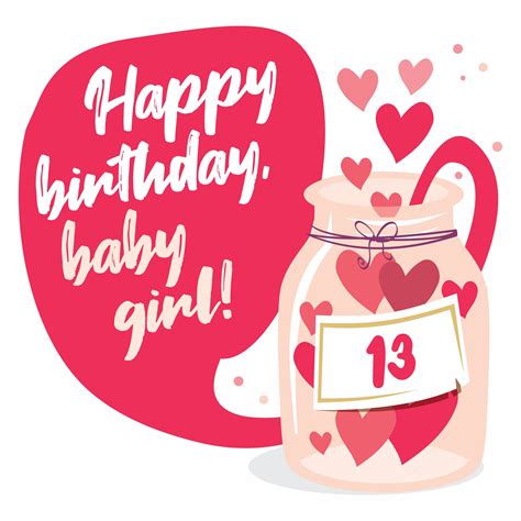 Red Hearts Happy 13th Birthday Daughter Card Boomf